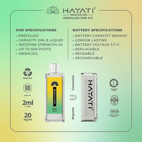 Hayati Miniature 600 Prefilled Pod kit Hayati Miniature 600 Prefilled Pod kit
